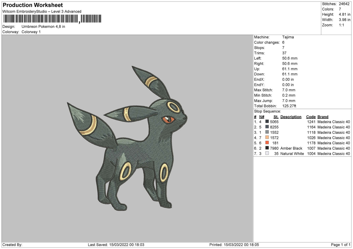Umbreon Pokemon Embroidery File 4 size – Master Digitizer