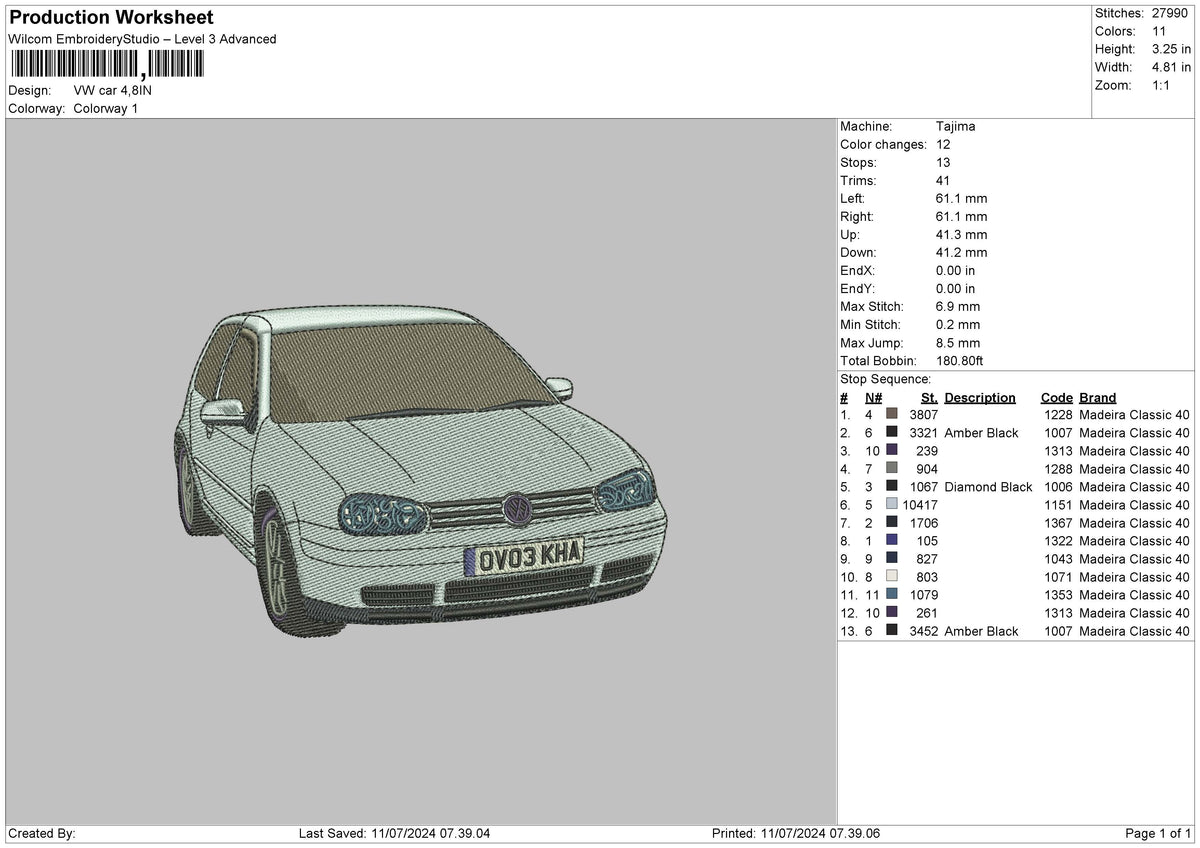 Vw Car 01 Embroidery File 6 sizes – Master Digitizer