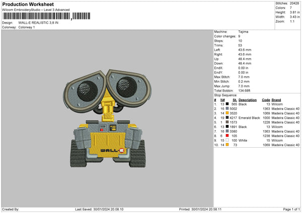 Robot Realistic Embroidery File 6 sizes – Master Digitizer