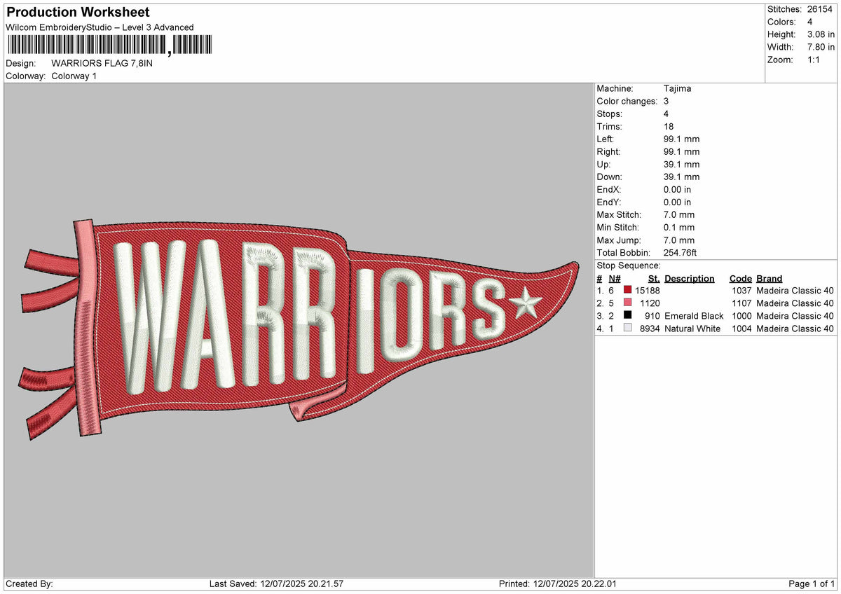 Warriors Flag Embroidery File Design – Master Digitizer