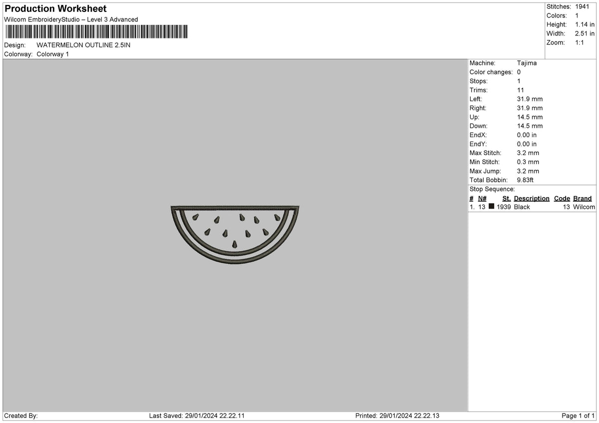 Watermelon Outline Embroidery File 6 sizes – Master Digitizer