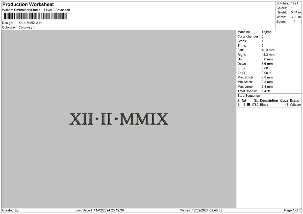 Roman Numerals 1202 Embroidery File 6 sizes – Master Digitizer