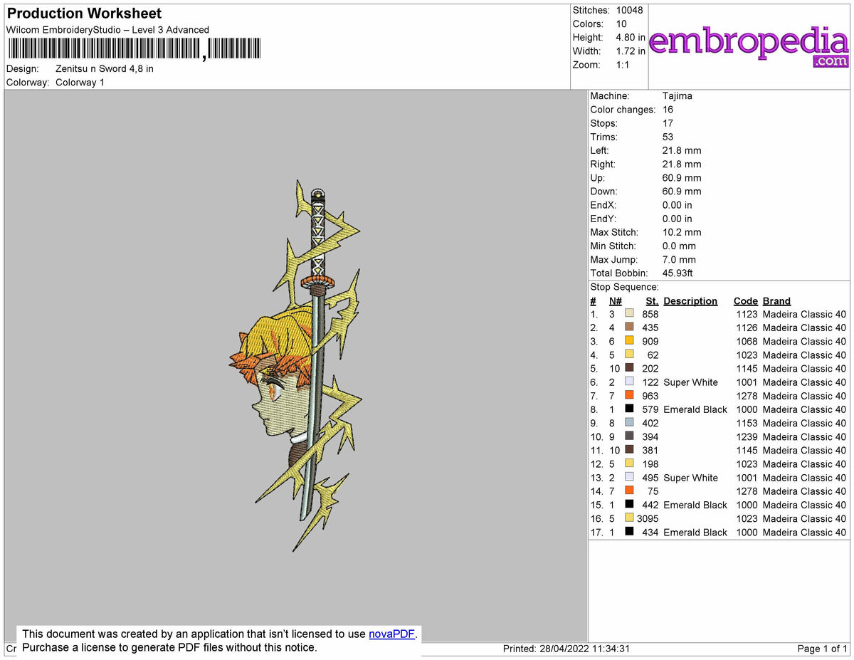 Zenitsu N Word Embroidery File 4 size – Master Digitizer