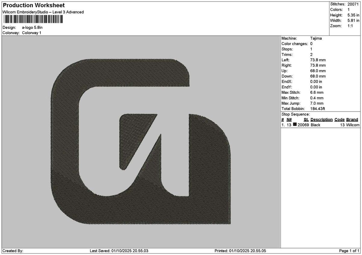 A Logo 0110 Embroidery File 6 sizes – Master Digitizer