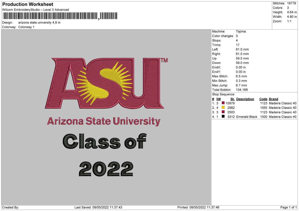 Arizona State University Embroidery File 4 size – Master Digitizer