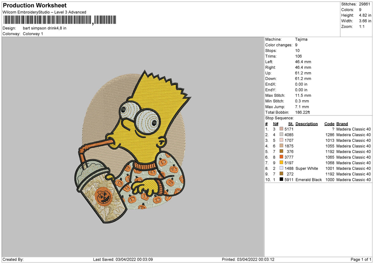 Bart Simpson Drink Embroidery File 4 size – Master Digitizer