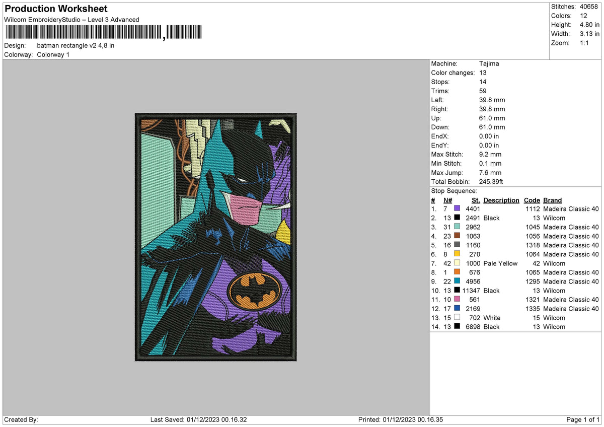 Batman Rectangle V2 Embroidery File 6 sizes – Master Digitizer