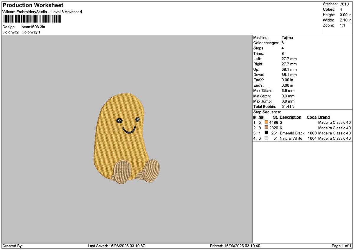 Bean 1503 Embroidery File 6 sizes – Master Digitizer