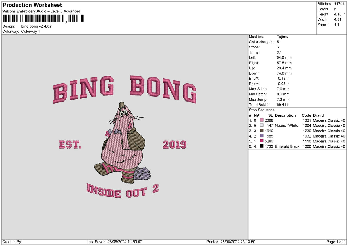 Bing Bong V2 Embroidery File 6 sizes – Master Digitizer