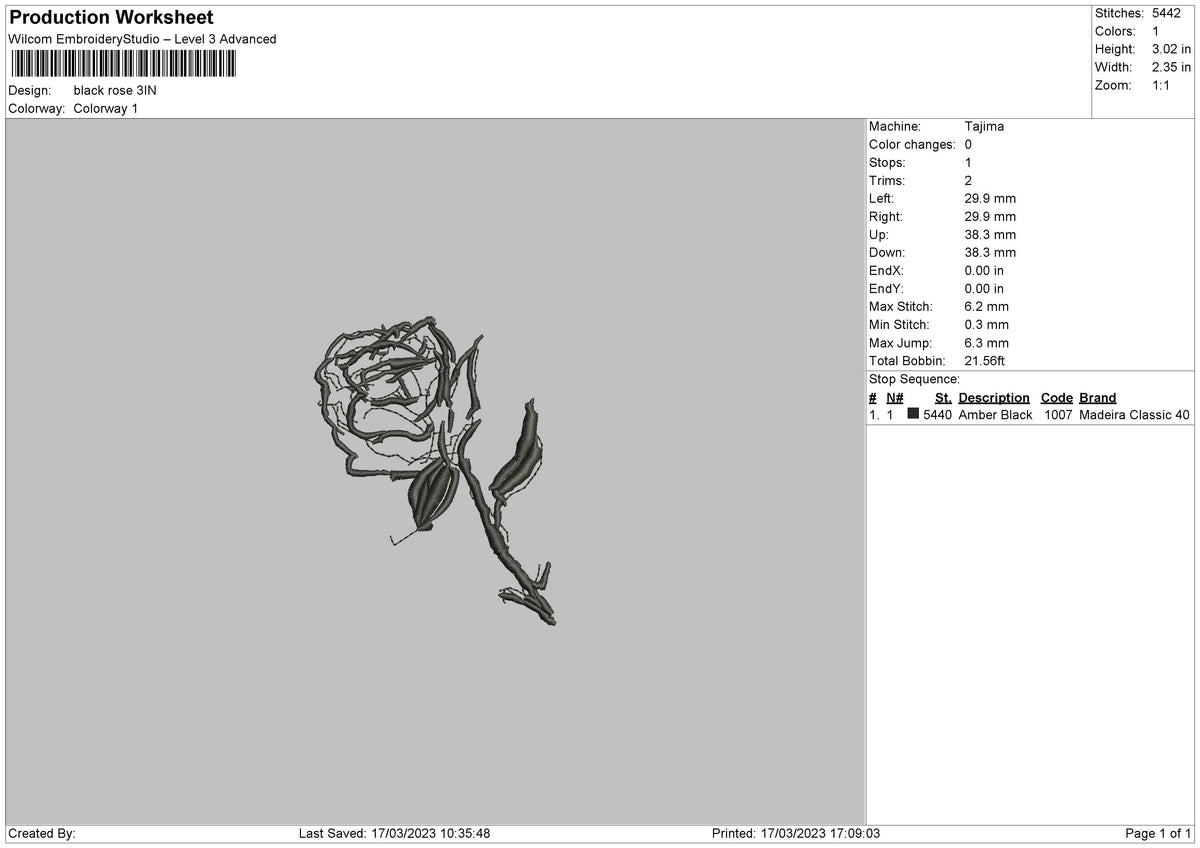 Black Rose Embroidery File 6 sizes – Master Digitizer