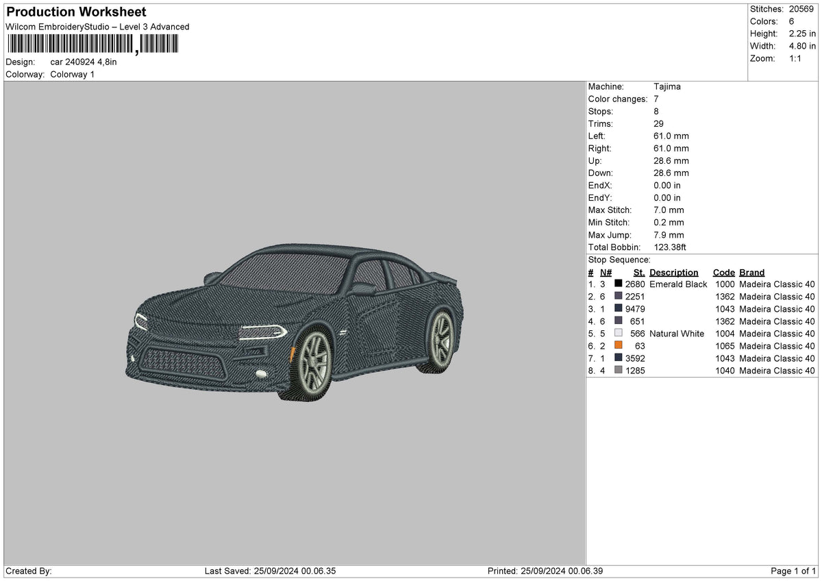 Car 2409a Embroidery File 6 sizes – Master Digitizer
