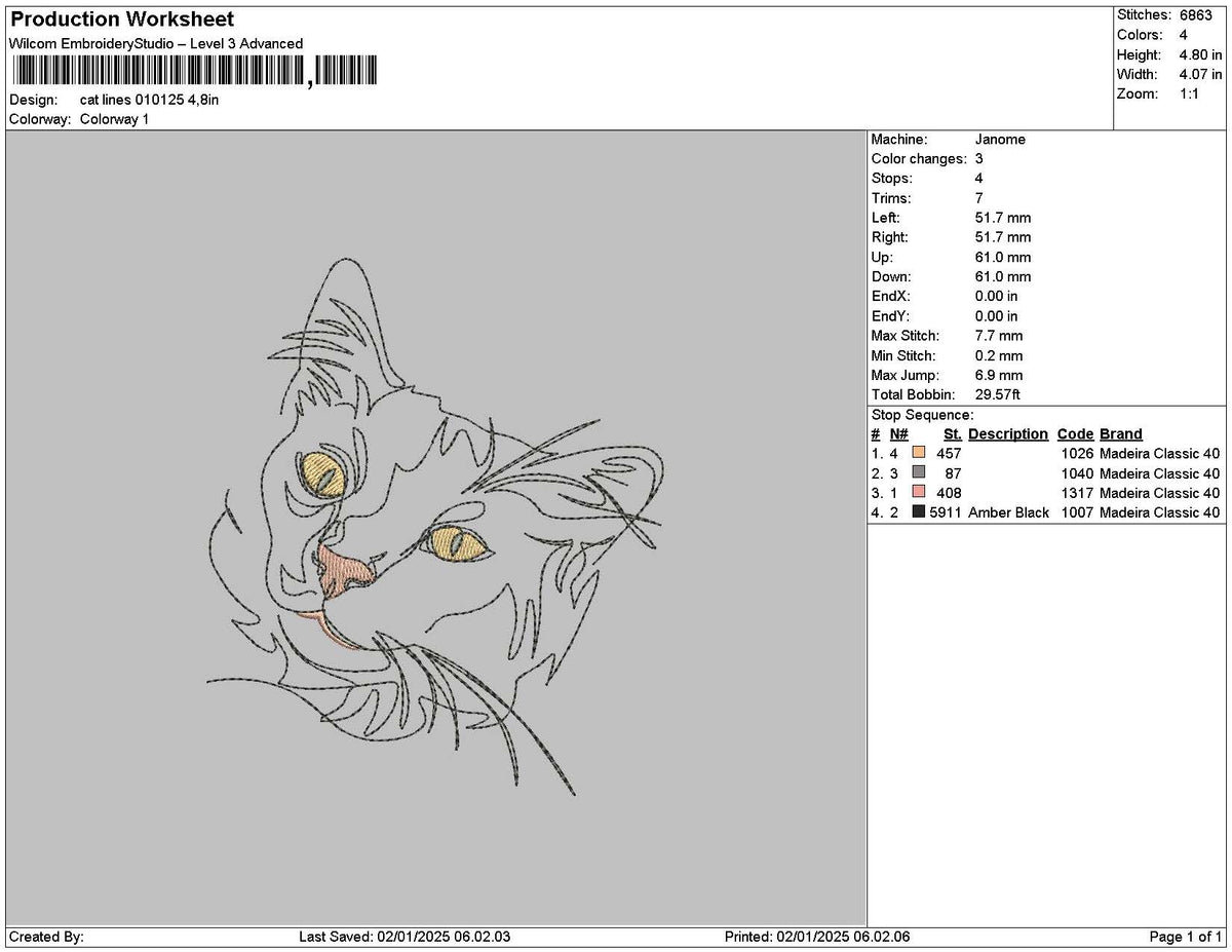 Cat Lines 0125 Embroidery File 6 sizes – Master Digitizer