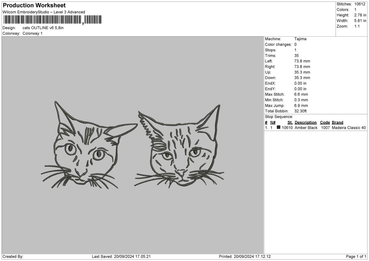 Cats Outline V6 Embroidery File 6 sizes – Master Digitizer