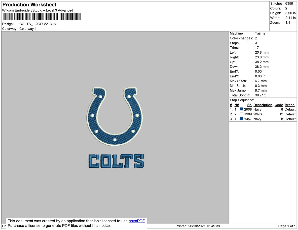 Colts Logo Embroidery File 4 size – Master Digitizer