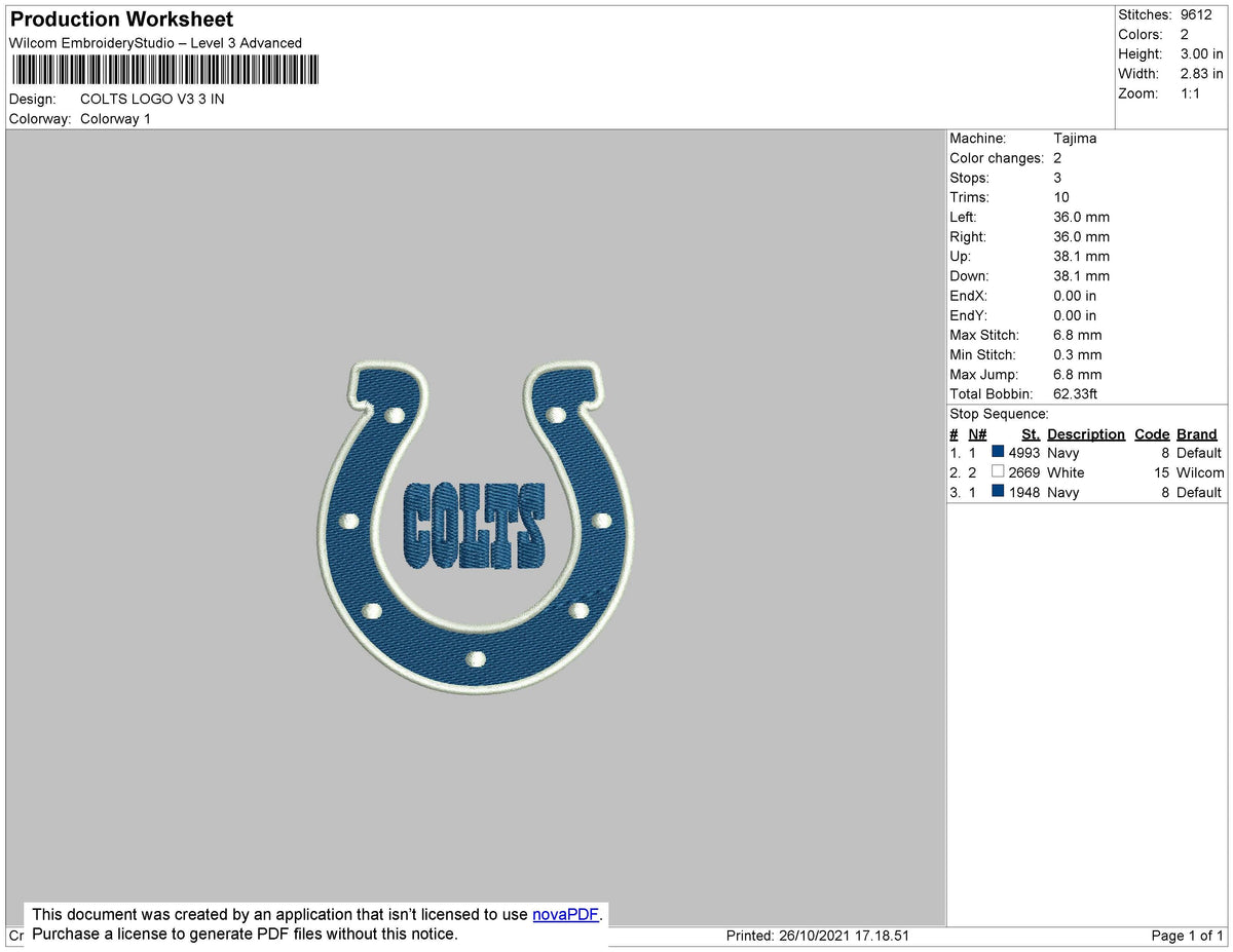Colts Logo 3 Embroidery File 4 size – Master Digitizer