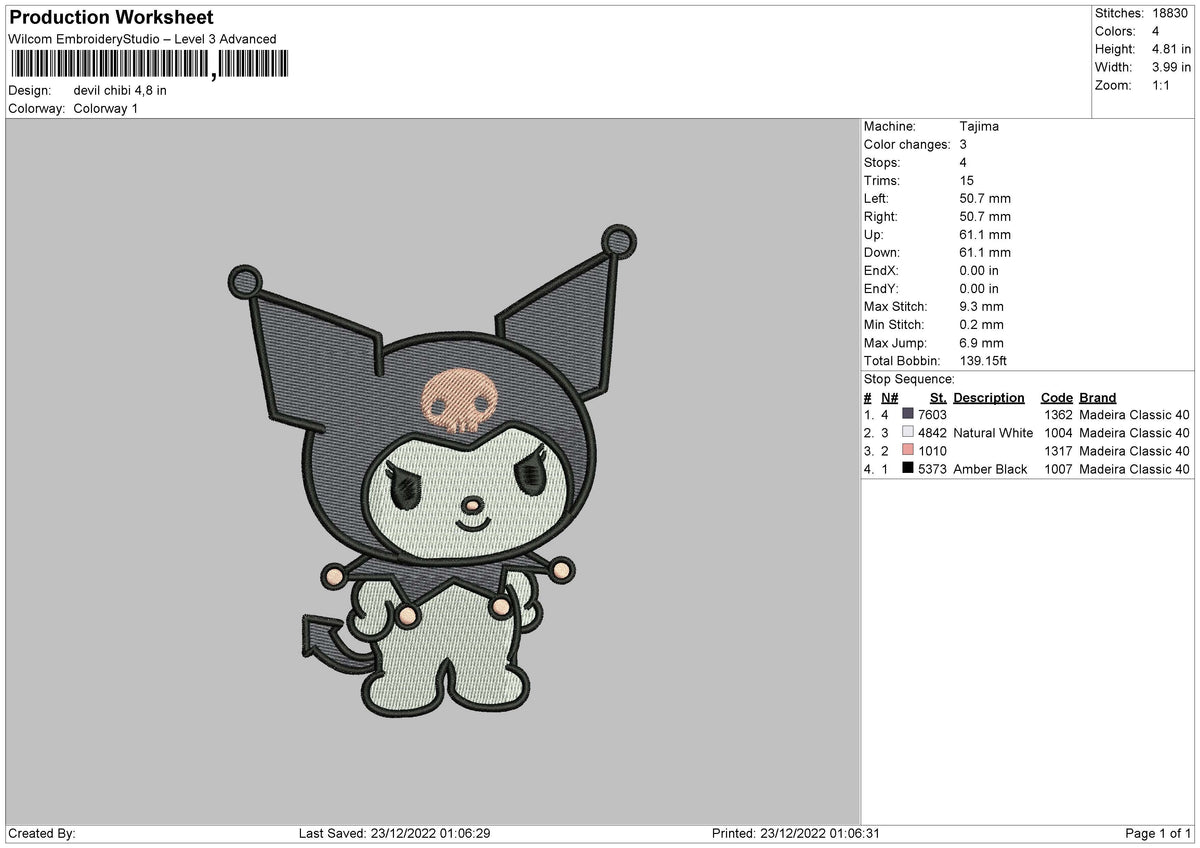 Devil Chibi Embroidery File 6 sizes – Master Digitizer