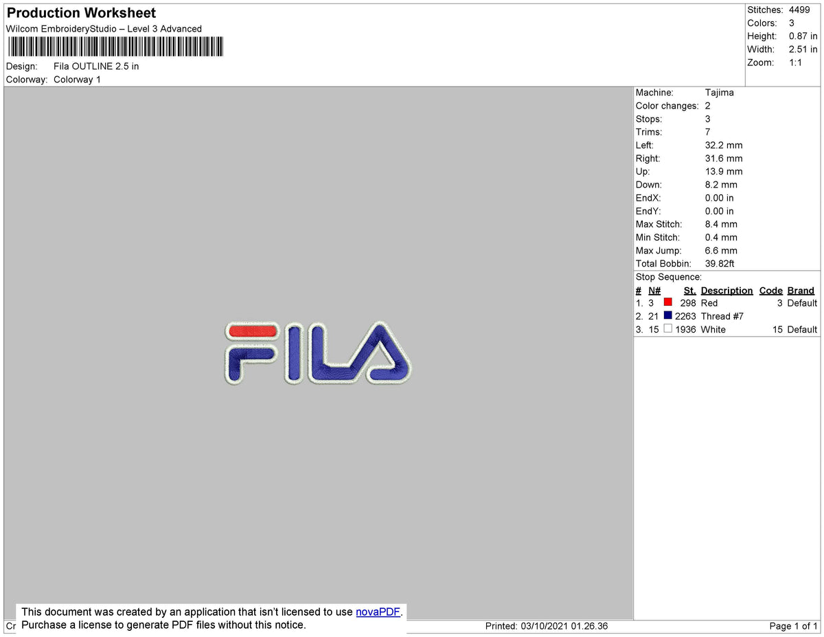 Fila Outline Embroidery File 4 size – Master Digitizer