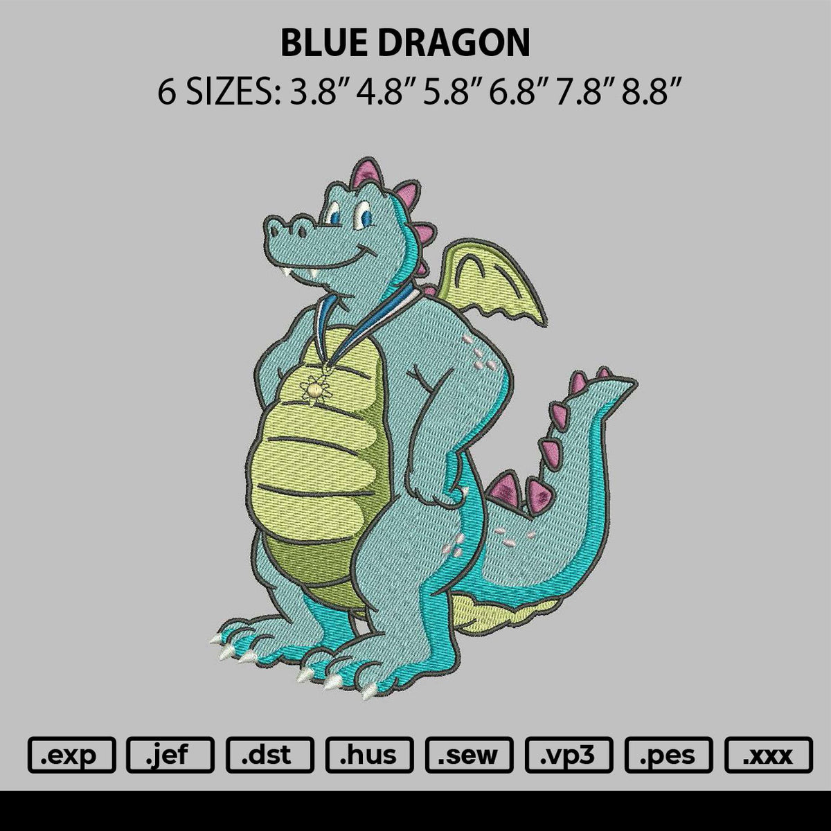 Blue Dragon Embroidery File 6 sizes – Master Digitizer