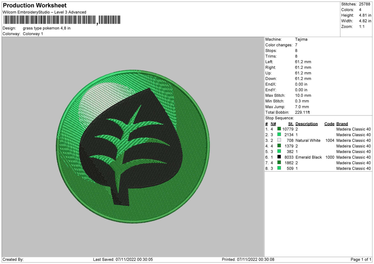 Grass Type Pokemon Embroidery File 6 sizes – Master Digitizer