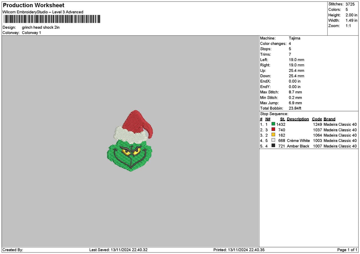 Grinch Head Small Embroidery File 6 sizes – Master Digitizer