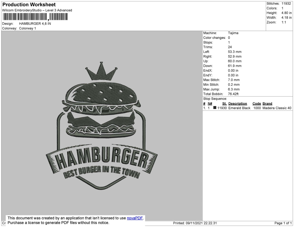Hamburger Embroidery File 4 size – Master Digitizer