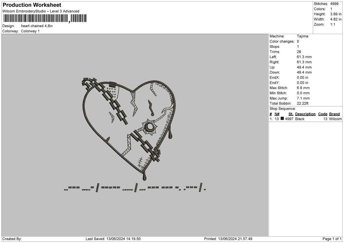 Heart Chained Embroidery File 6 sizes – Master Digitizer