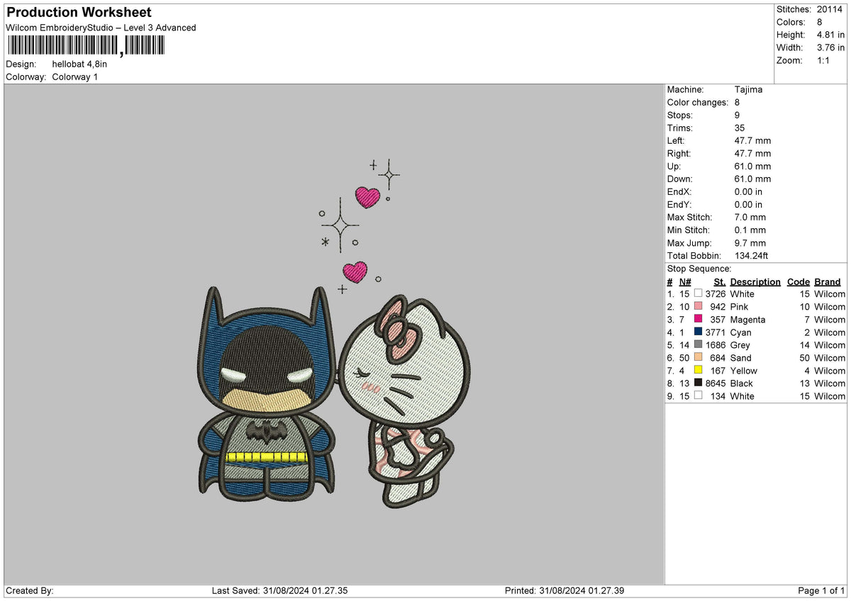 Hello Bat Embroidery File 6 sizes – Master Digitizer