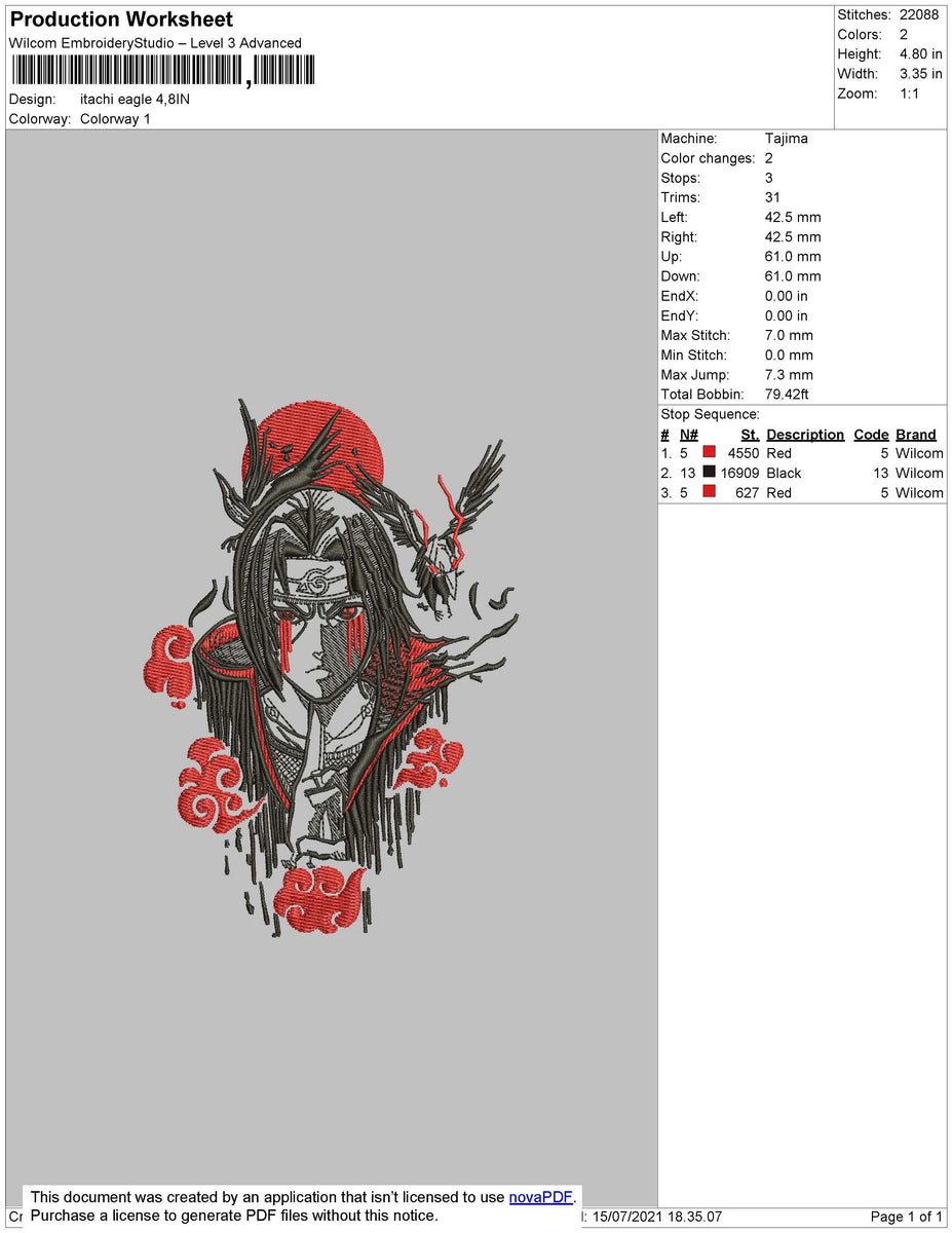 Itachi Eagle Embroidery File 4 size – Master Digitizer