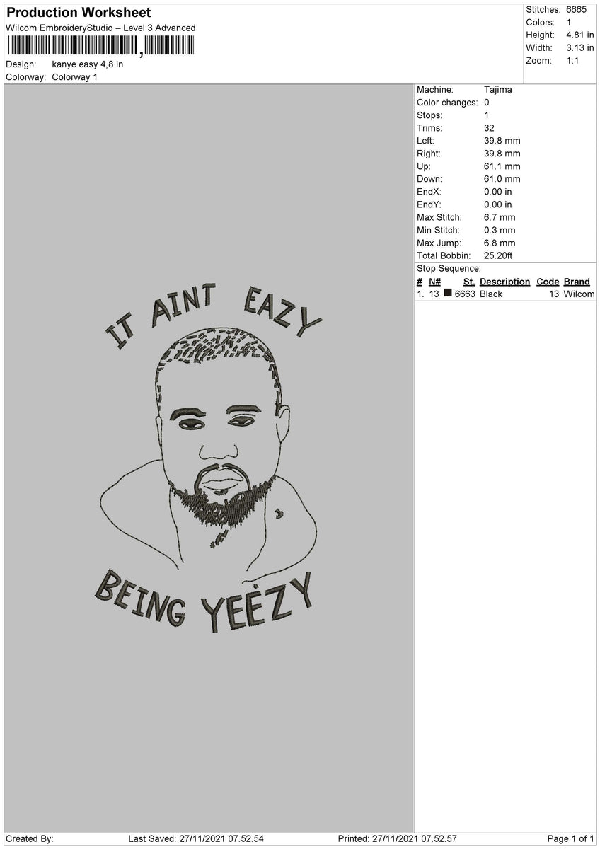Kanye Eazy Embroidery File 4 size – Master Digitizer