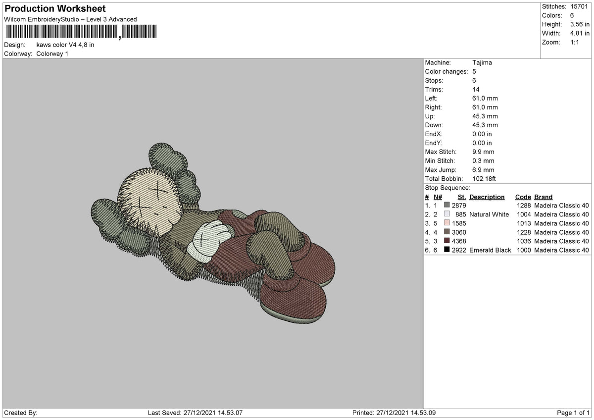 Kaws Color V4 Embroidery File 4 size – Master Digitizer