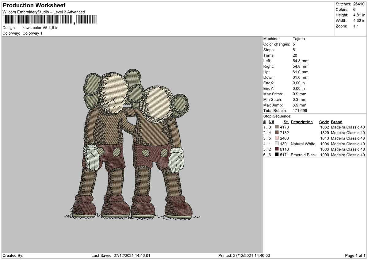 Kaws Color V5 Embroidery File 4 size – Master Digitizer