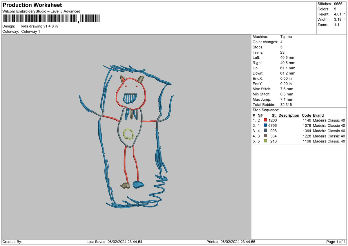 Drawing 01 Embroidery File 6 sizes – Master Digitizer