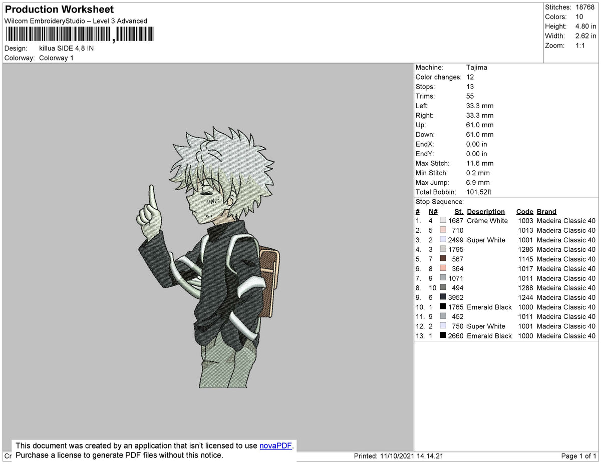 Killua Side Embroidery File 4 size – Master Digitizer