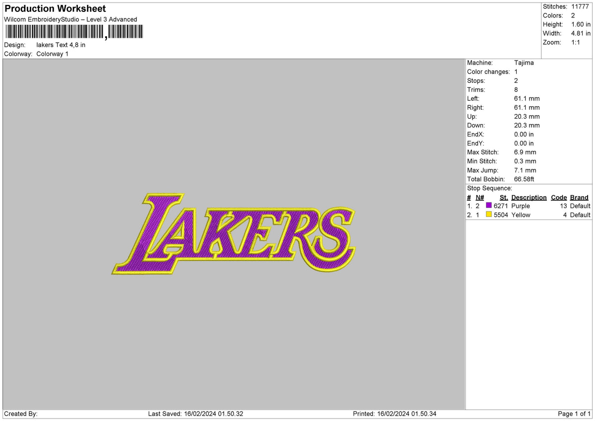 Lakerstext 02 Embroidery File 6 sizes – Master Digitizer