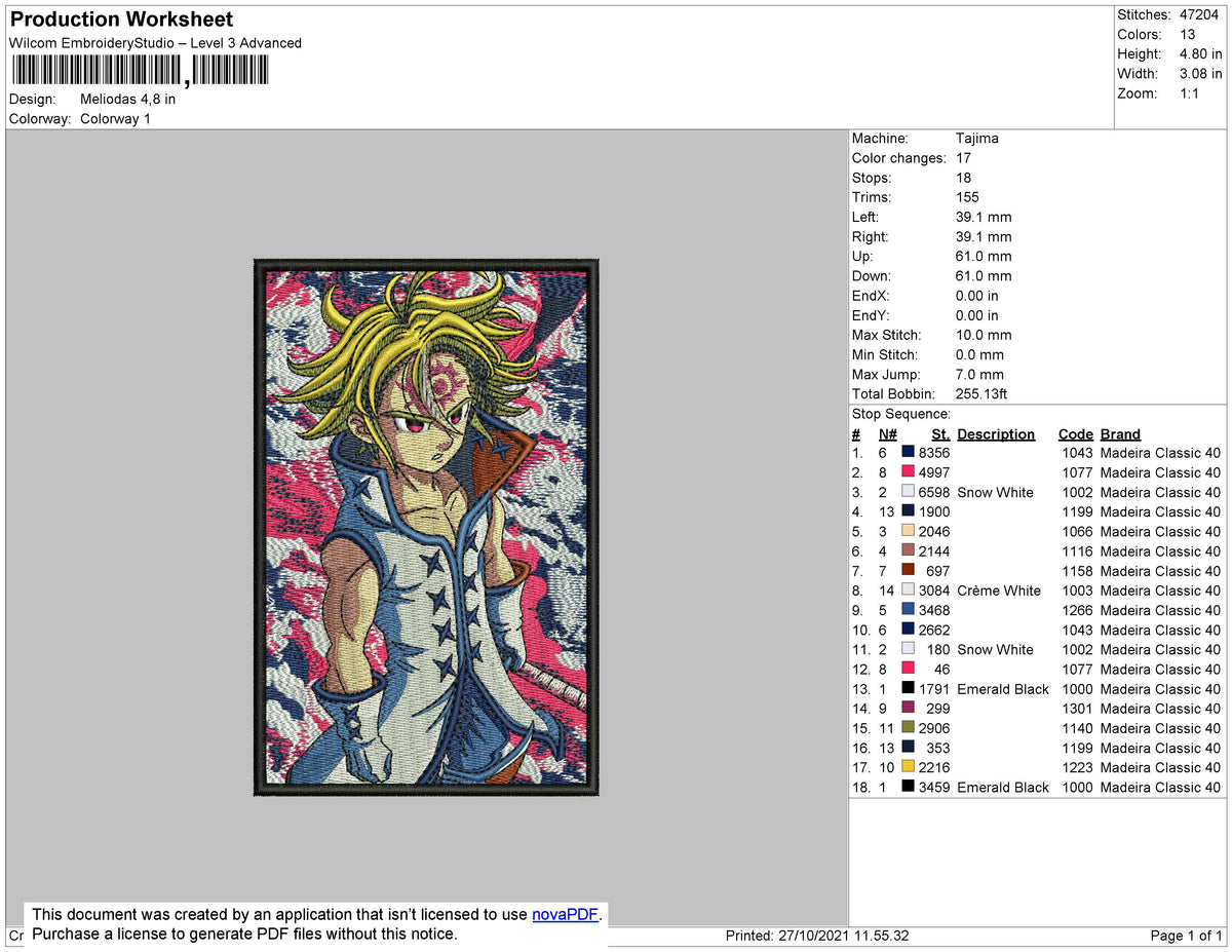 Meliodas Embroidery File 4 size – Master Digitizer