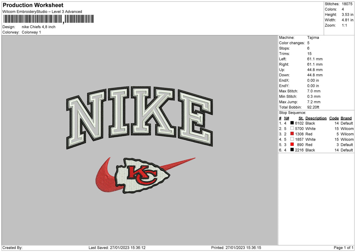 Nike Chiefs Embroidery File 6 sizes – Master Digitizer