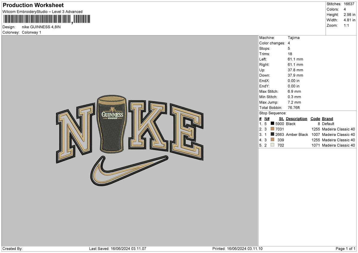 Nike Guinness Embroidery File 6 sizes – Master Digitizer