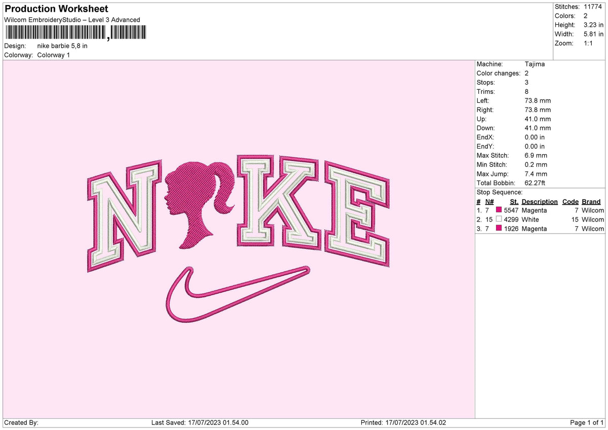 Nike Barbie Embroidery File 6 sizes – Master Digitizer