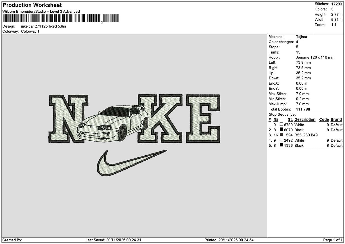 Nike Car 2711 Embroidery File 6 sizes – Master Digitizer