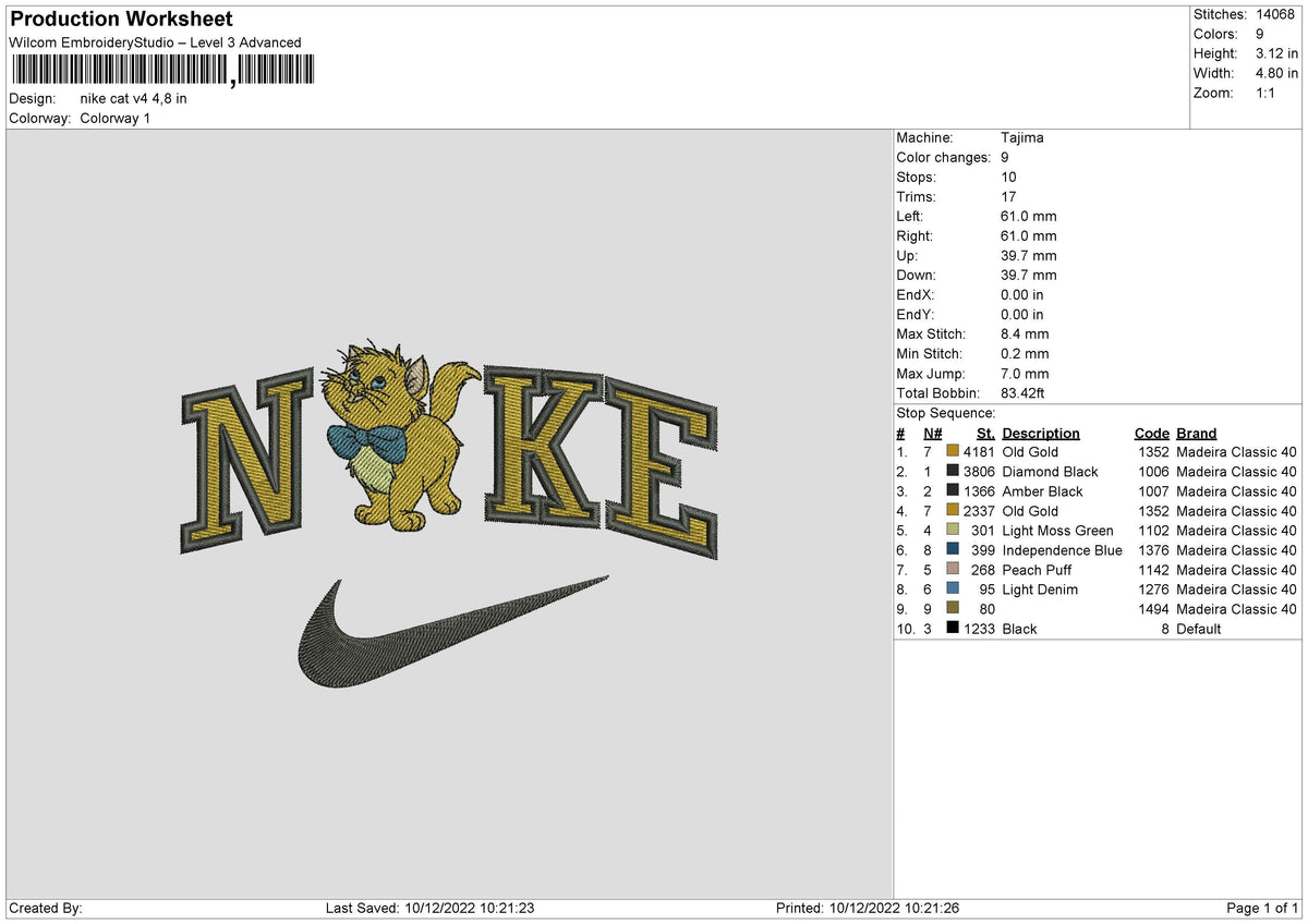 Nike Cat V4 Embroidery File 6 sizes – Master Digitizer