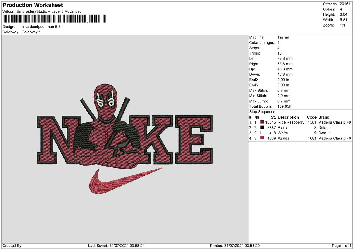 Nike deadpool man Embroidery – Master Digitizer