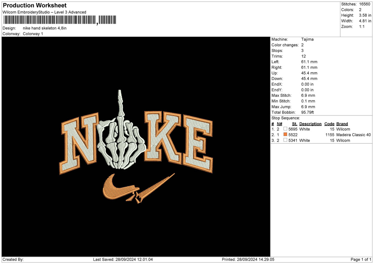 Nike Hand Skeleton Embroidery File 6 sizes – Master Digitizer