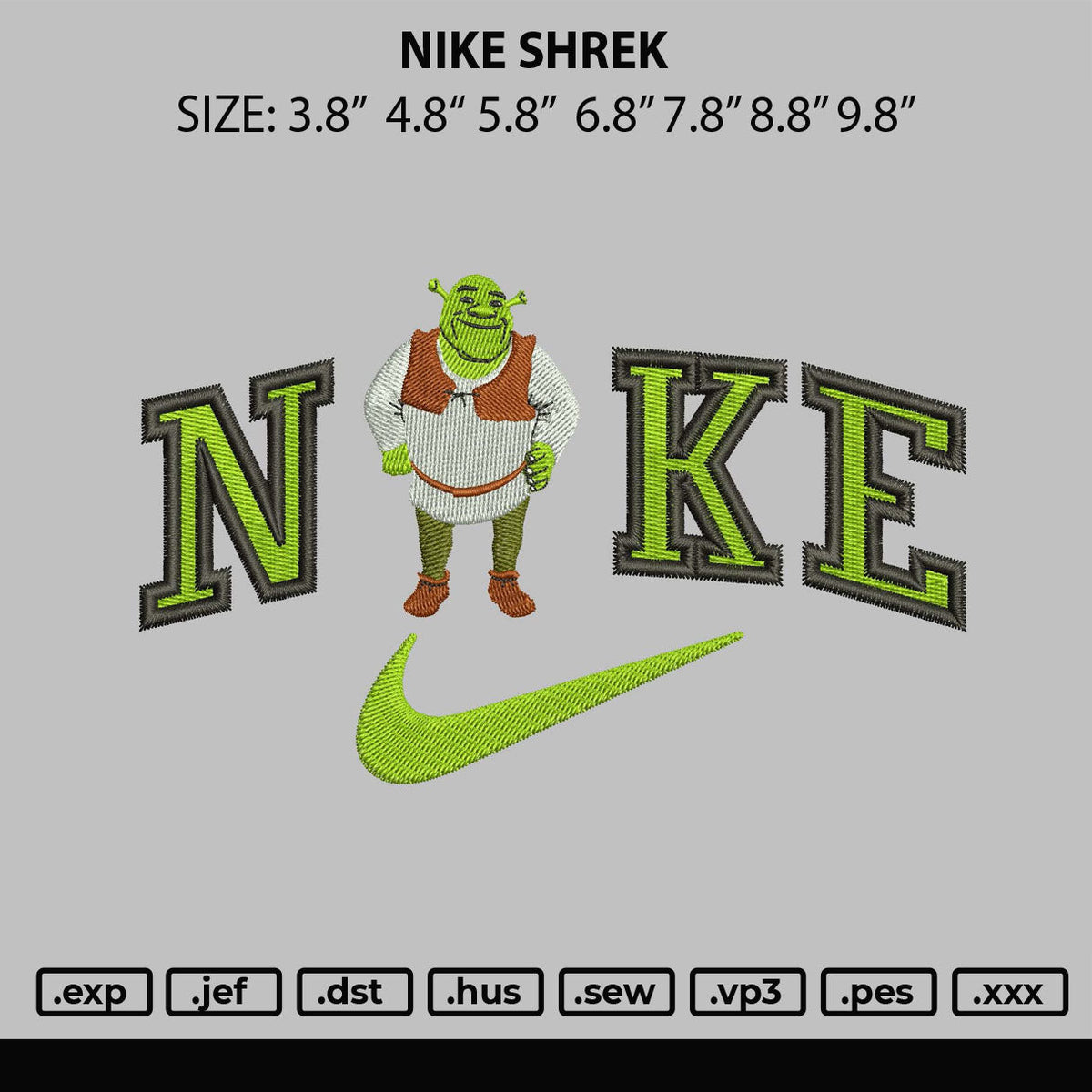 Nike Shrek Embroidery File 6 sizes – Master Digitizer