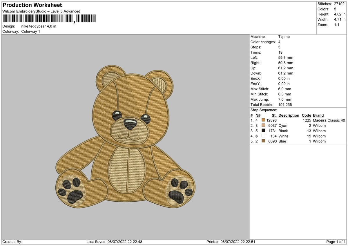 Teddy Bear Embroidery File 4 sizes – Master Digitizer