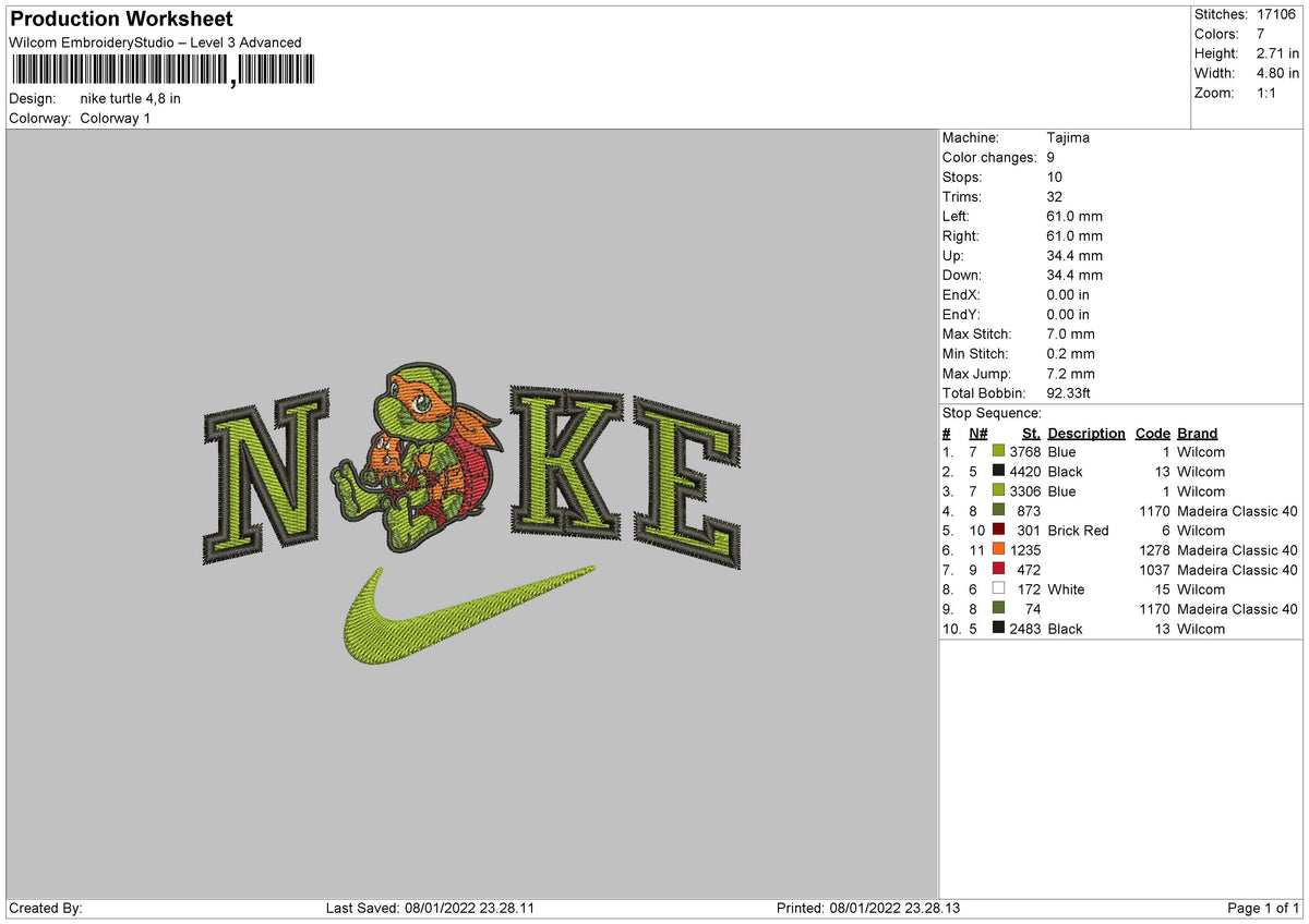 Nike Turtle Embroidery File 4 size – Master Digitizer