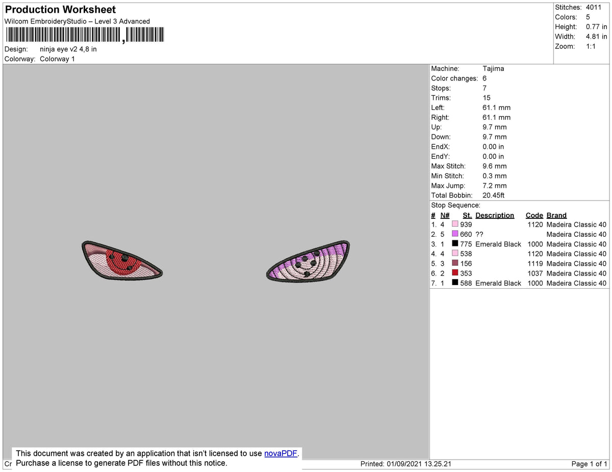 Ninja Eye V2 Embroidery File 4 size – Master Digitizer