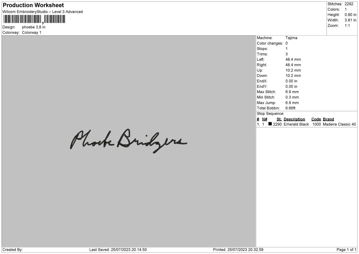 Phoebe B Embroidery File 6 sizes – Master Digitizer