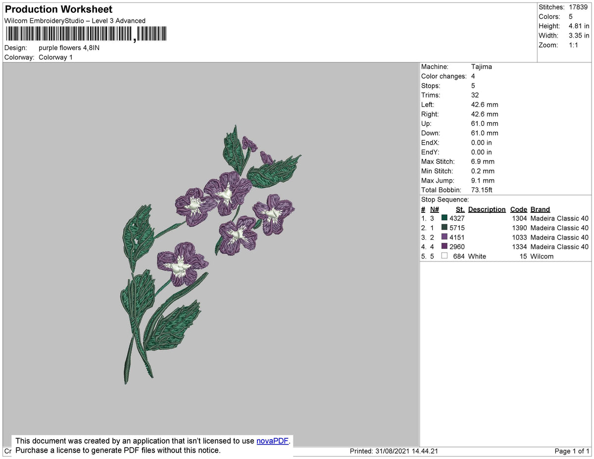 Purple Flowers Embroidery File 4 size – Master Digitizer