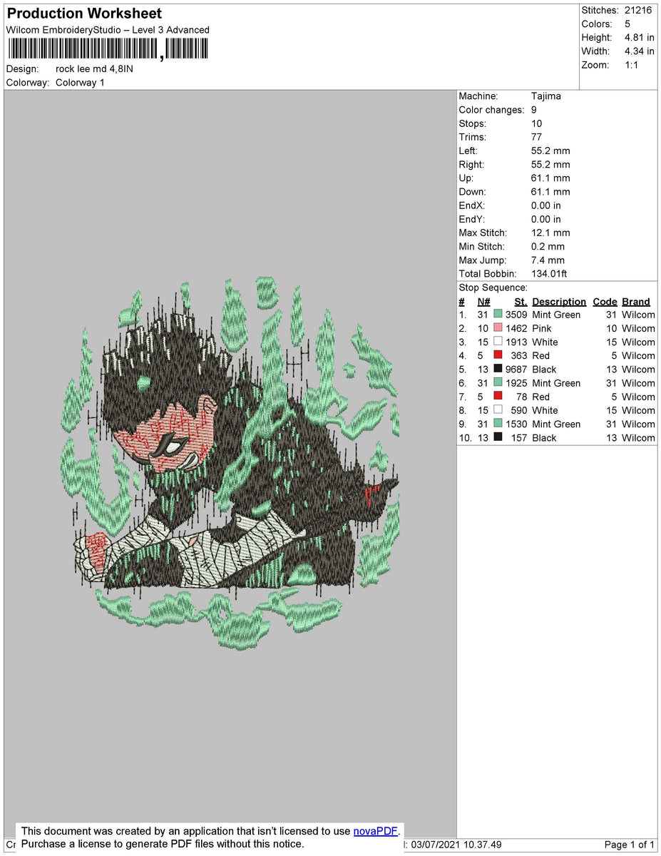 Rock Lee Mode Embroidery File 4 size – Master Digitizer