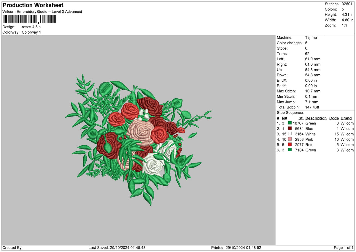 Roses 03 Embroidery File 6 sizes – Master Digitizer